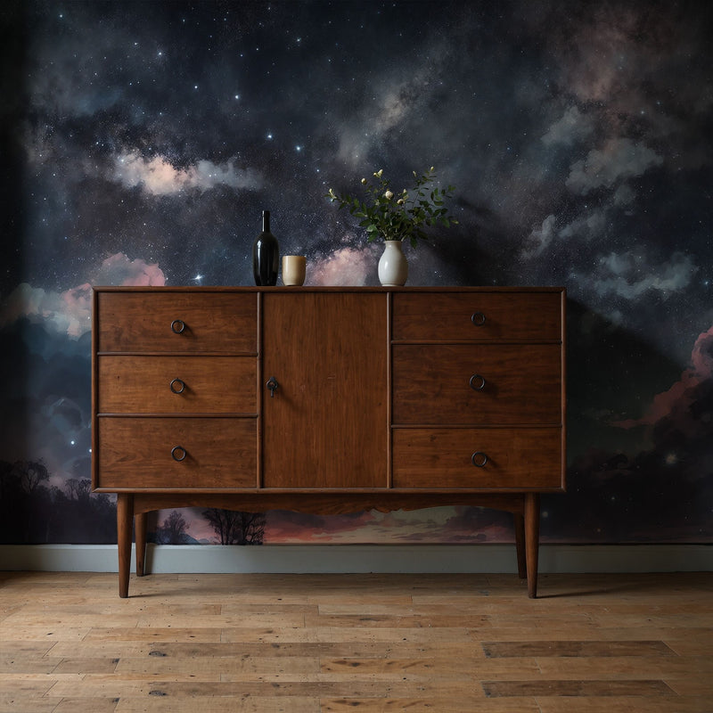 Sunset Galaxy | Blue Celestial Star Landscape Wallpaper Mural – Sckribbles