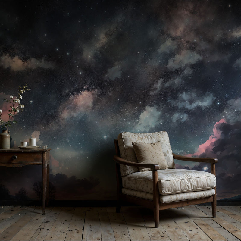 Sunset Galaxy | Blue Celestial Star Landscape Wallpaper Mural – Sckribbles