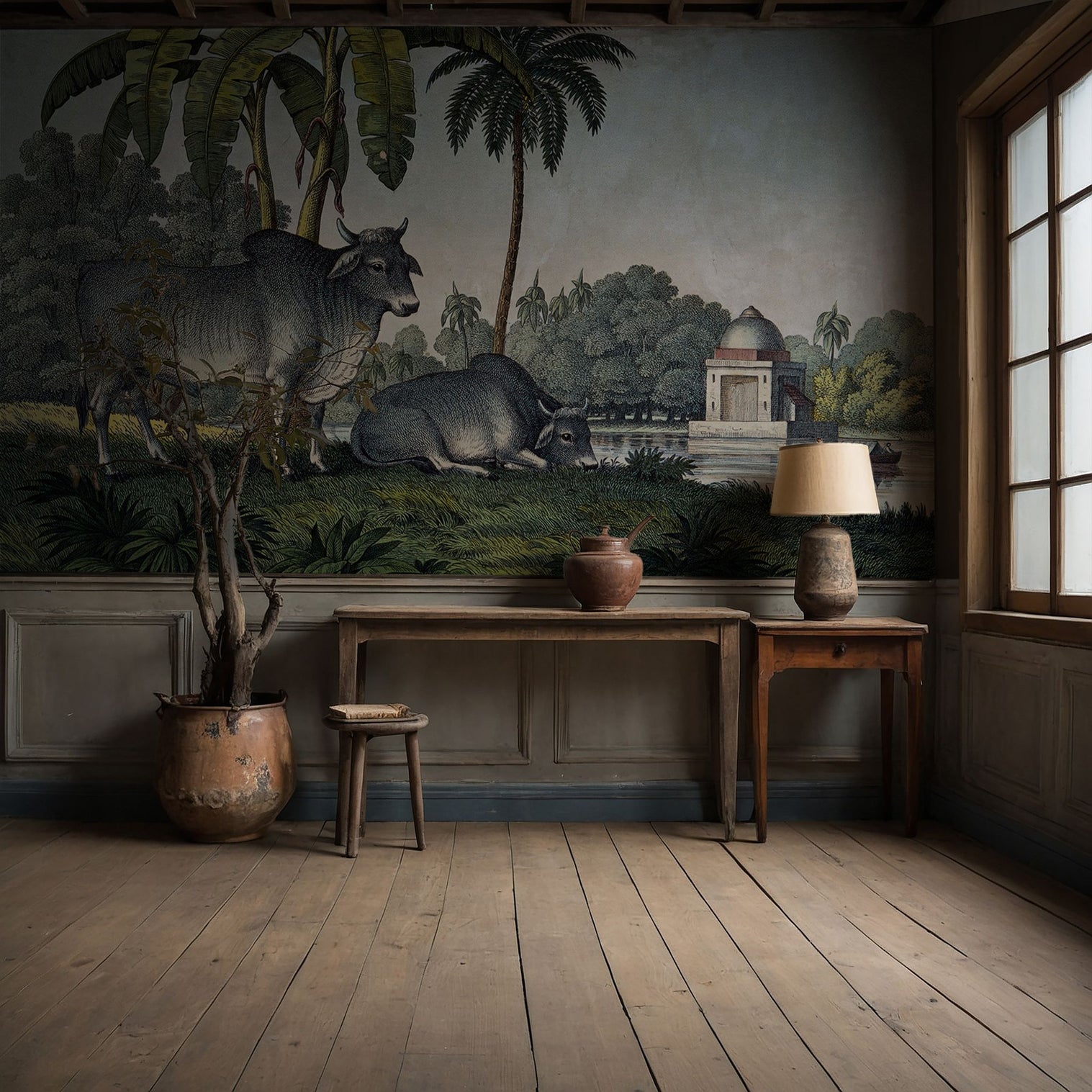 Scenic Tropical Palm Trees with Cattle Wallpaper Mural {Zebu} – Sckribbles